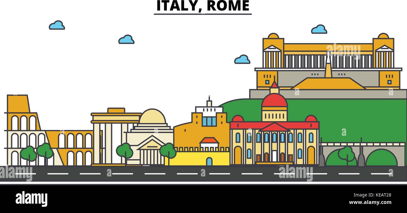 Italy, Rome. City skyline architecture, buildings, streets, silhouette ...