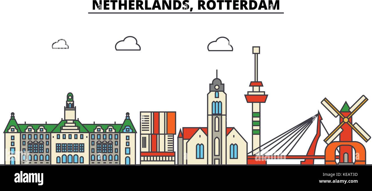 Netherlands, Rotterdam. City skyline architecture, buildings, streets ...