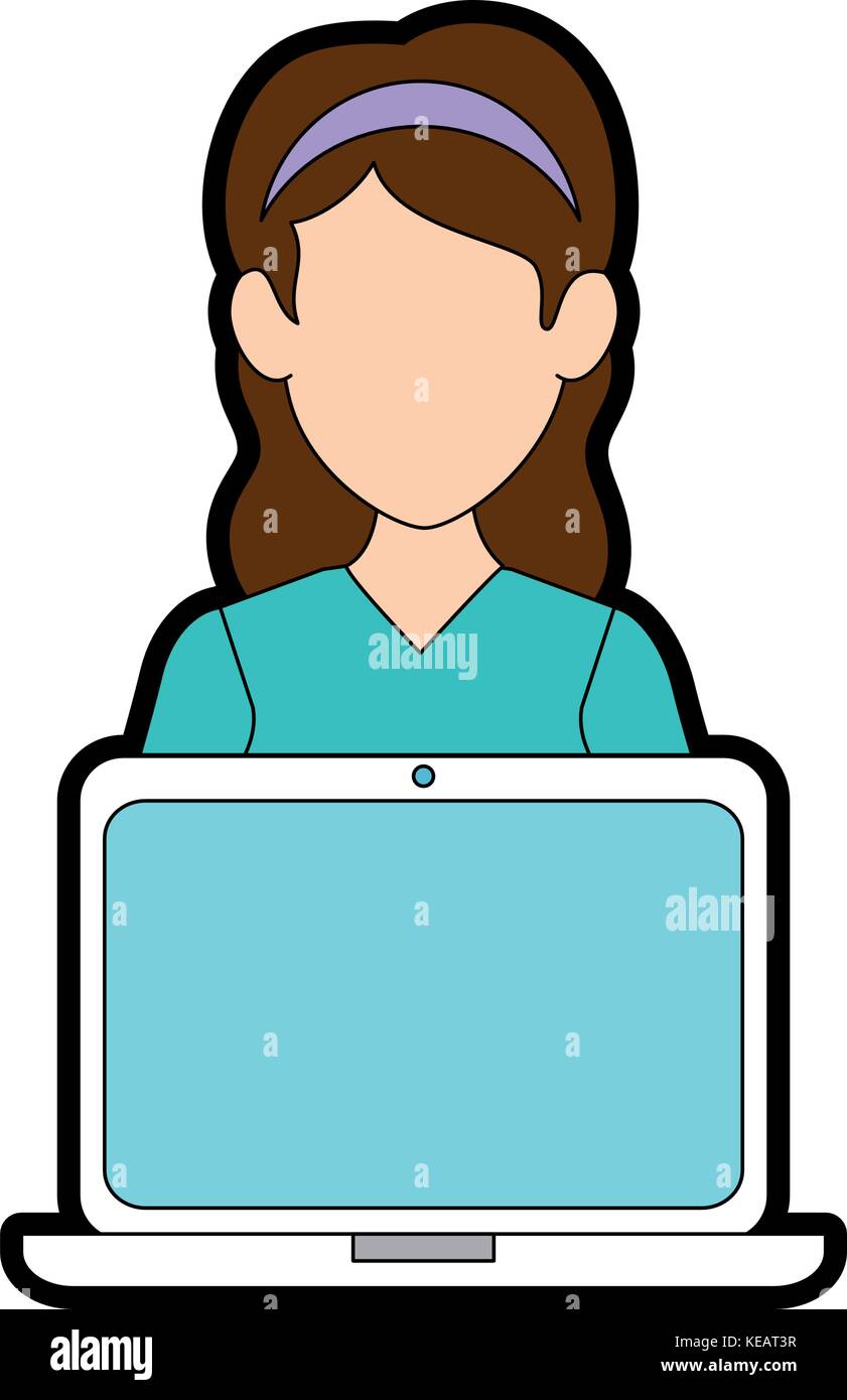 woman with laptop avatar vector illustration design Stock Vector Image ...