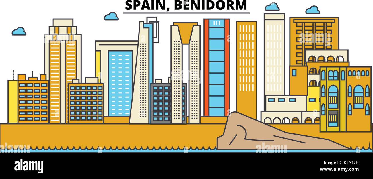 Spain, Benidorm. City skyline architecture, buildings, streets ...