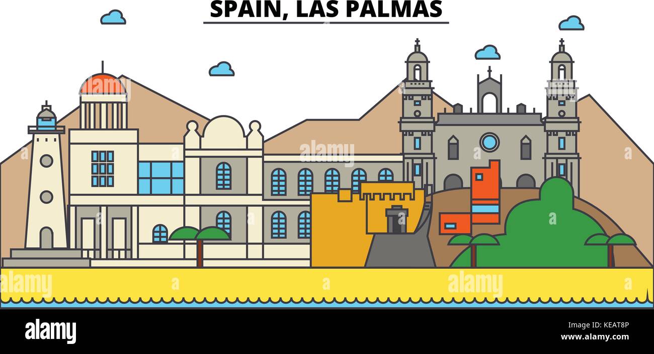 Spain, Las Palmas. City skyline architecture, buildings, streets ...