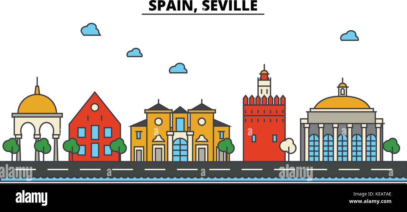Spain, Seville. City skyline architecture, buildings, streets ...