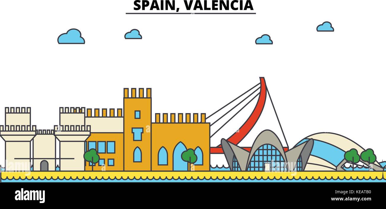 Spain, Valencia. City skyline architecture, buildings, streets ...