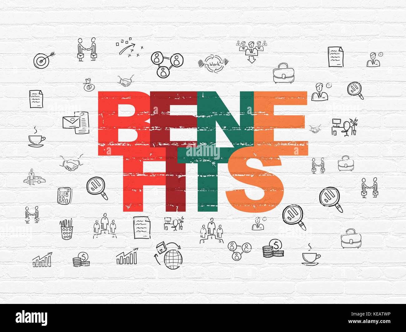 Business concept: Benefits on wall background Stock Photo - Alamy