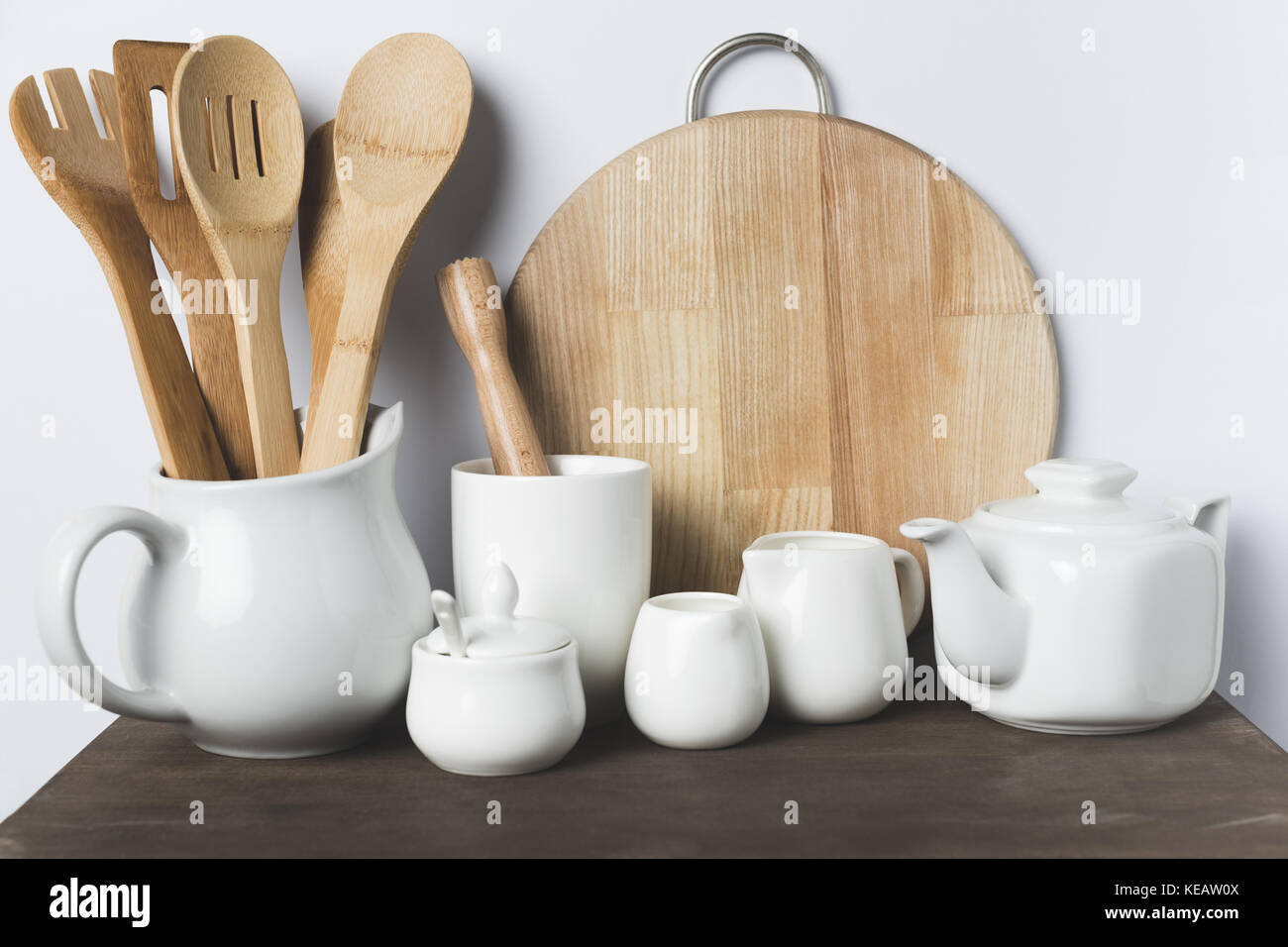 ceramic and wooden cookware Stock Photo - Alamy