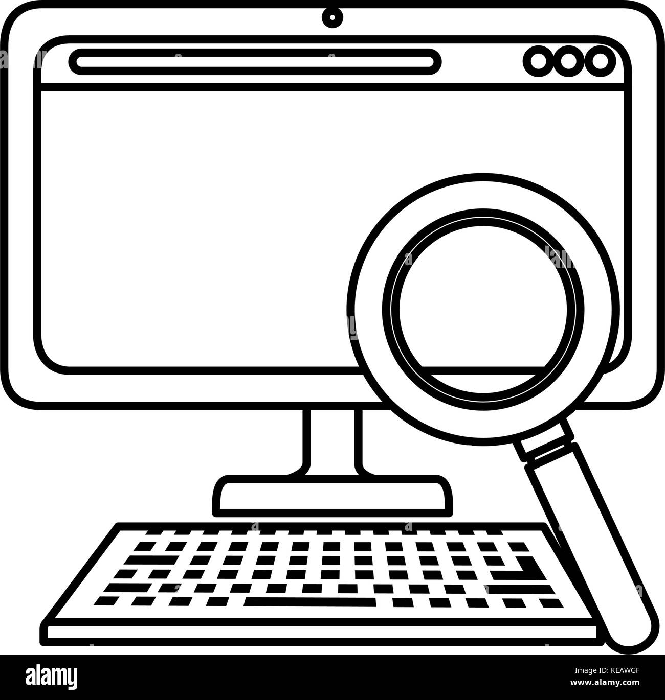 computer desktop with magnifying glass vector illustration design Stock ...