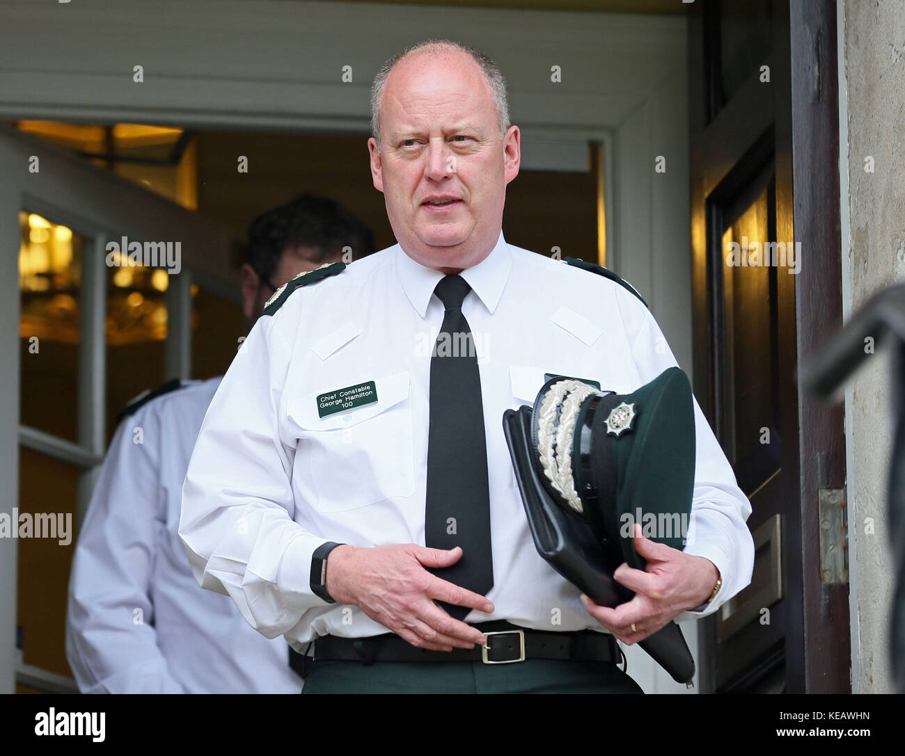 PSNI Chief Constable George Hamilton leaving an Anti-Slavery Day event ...