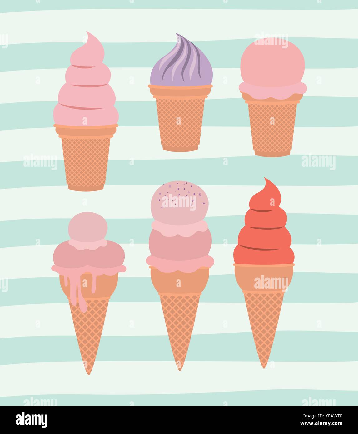 set of ice cream cones over decorative lines color background Stock ...