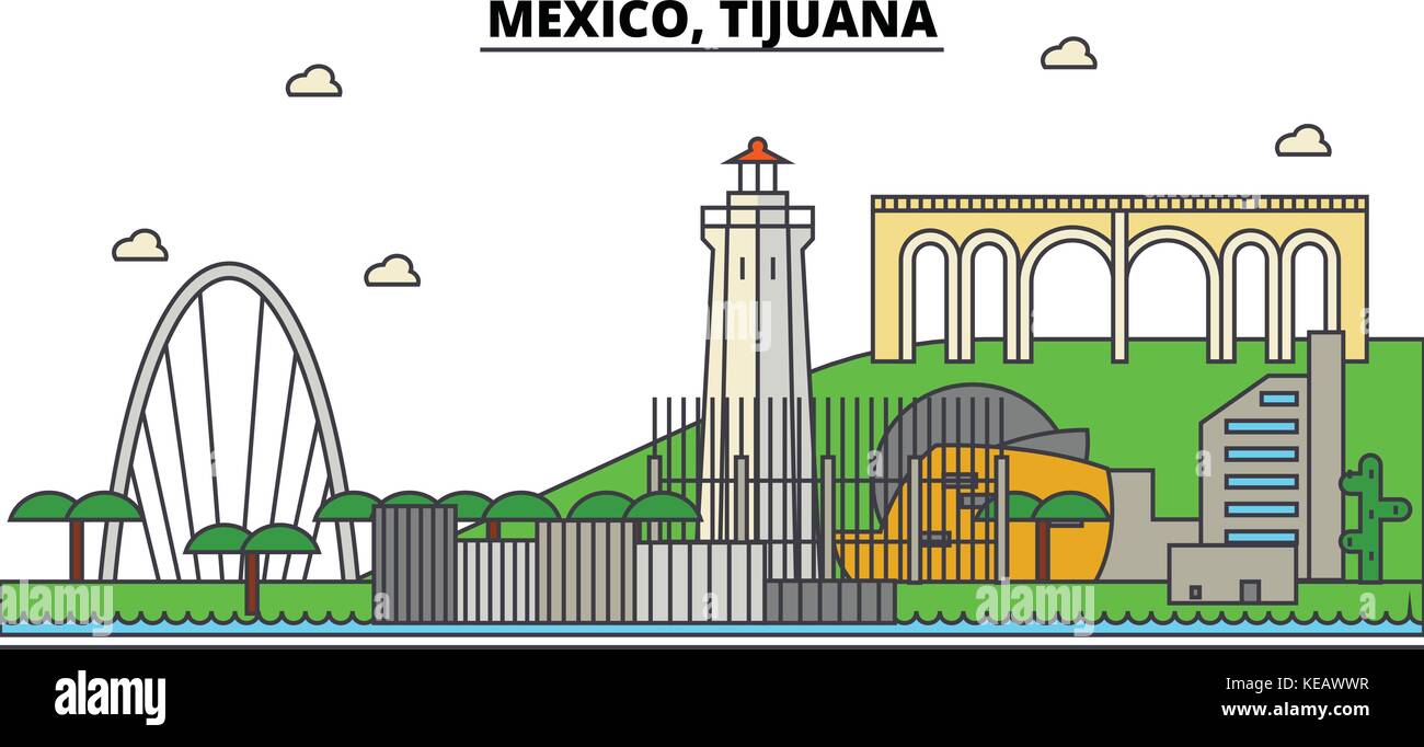 Mexico, Tijuana. City skyline, architecture, buildings, streets ...