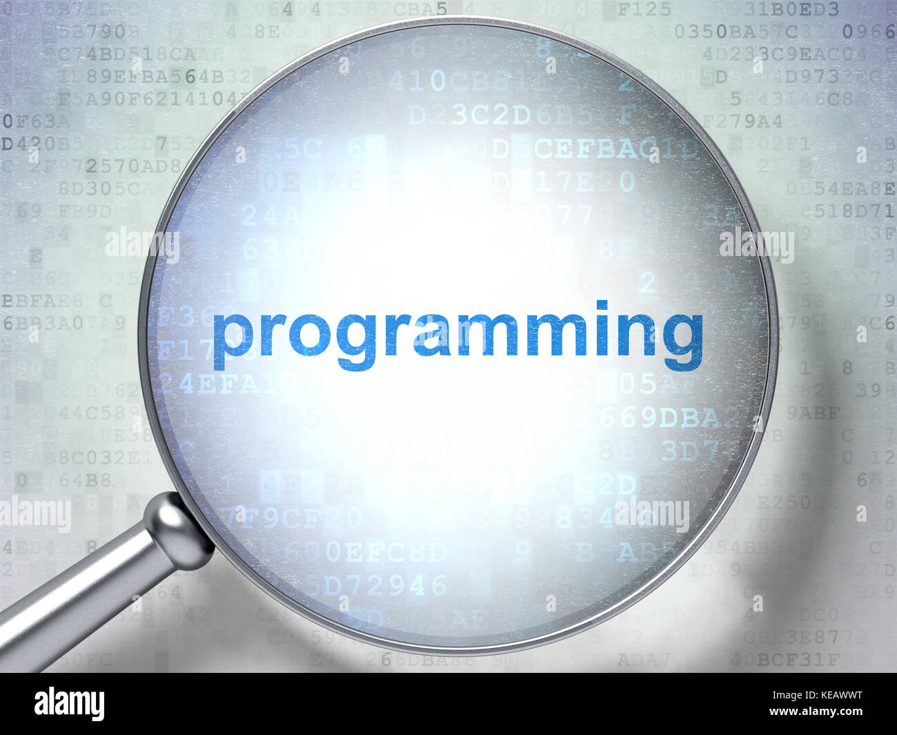 Programming concept: Programming with optical glass Stock Photo - Alamy
