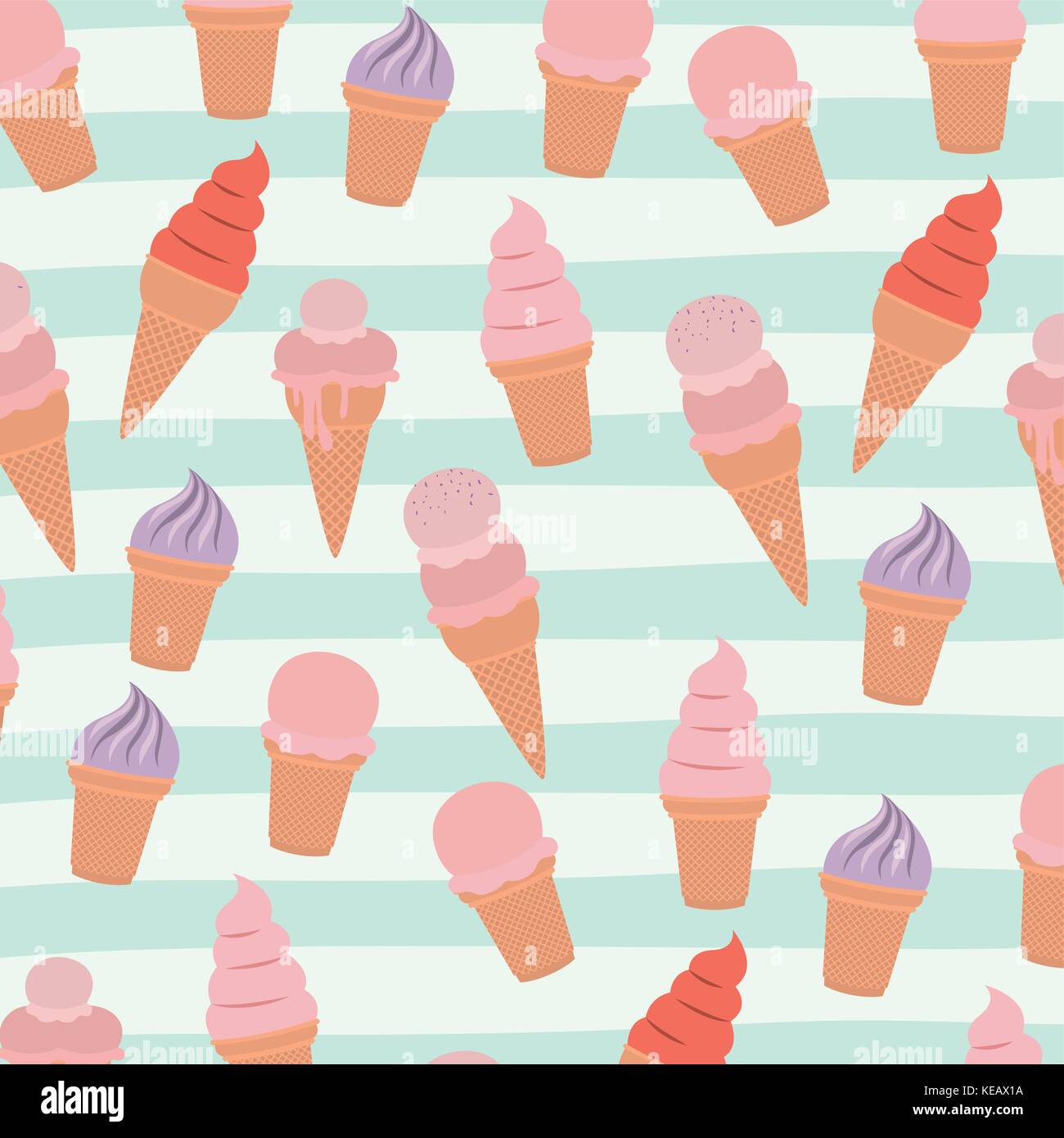 ice cream cones pattern over decorative lines color background Stock ...