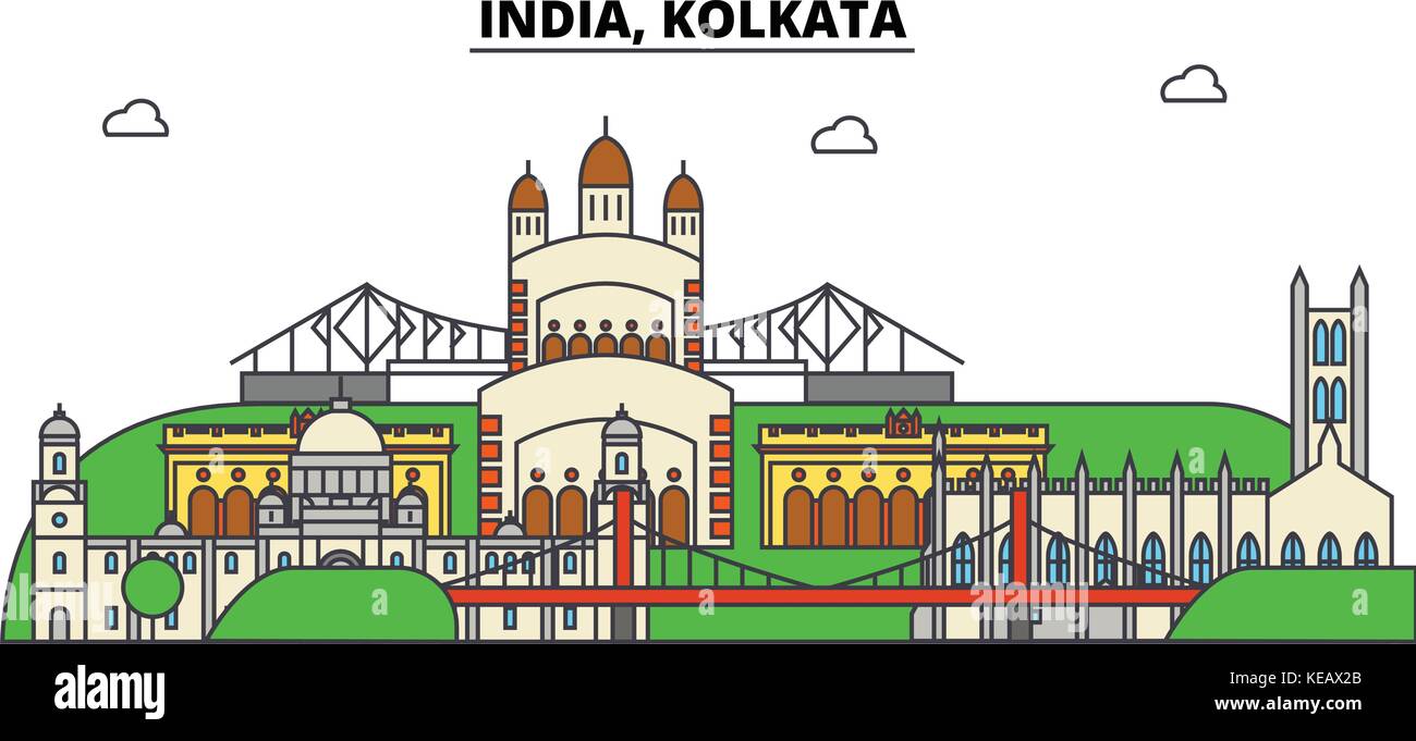 India, Kolkata, Hinduism. City skyline, architecture, buildings ...