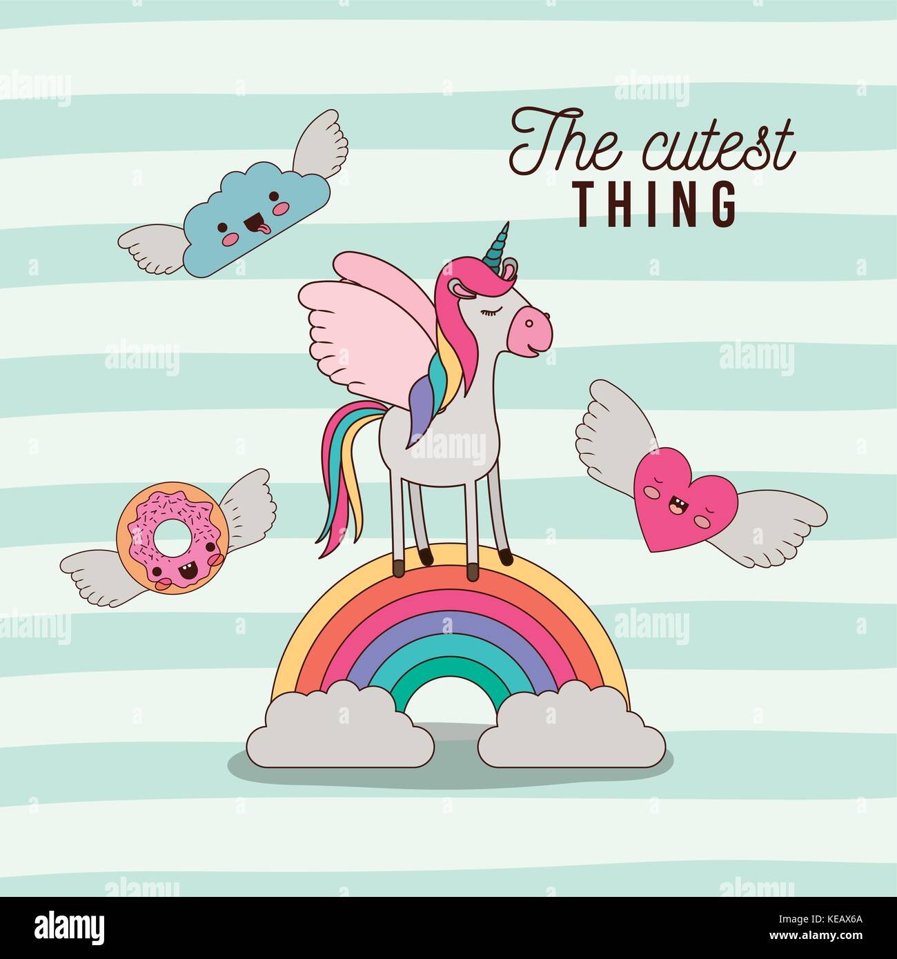 the cutest thing poster with unicorn over rainbow with cloud and heart ...