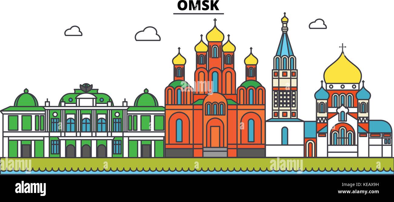 Russia, Omsk. City skyline, architecture, buildings, streets ...