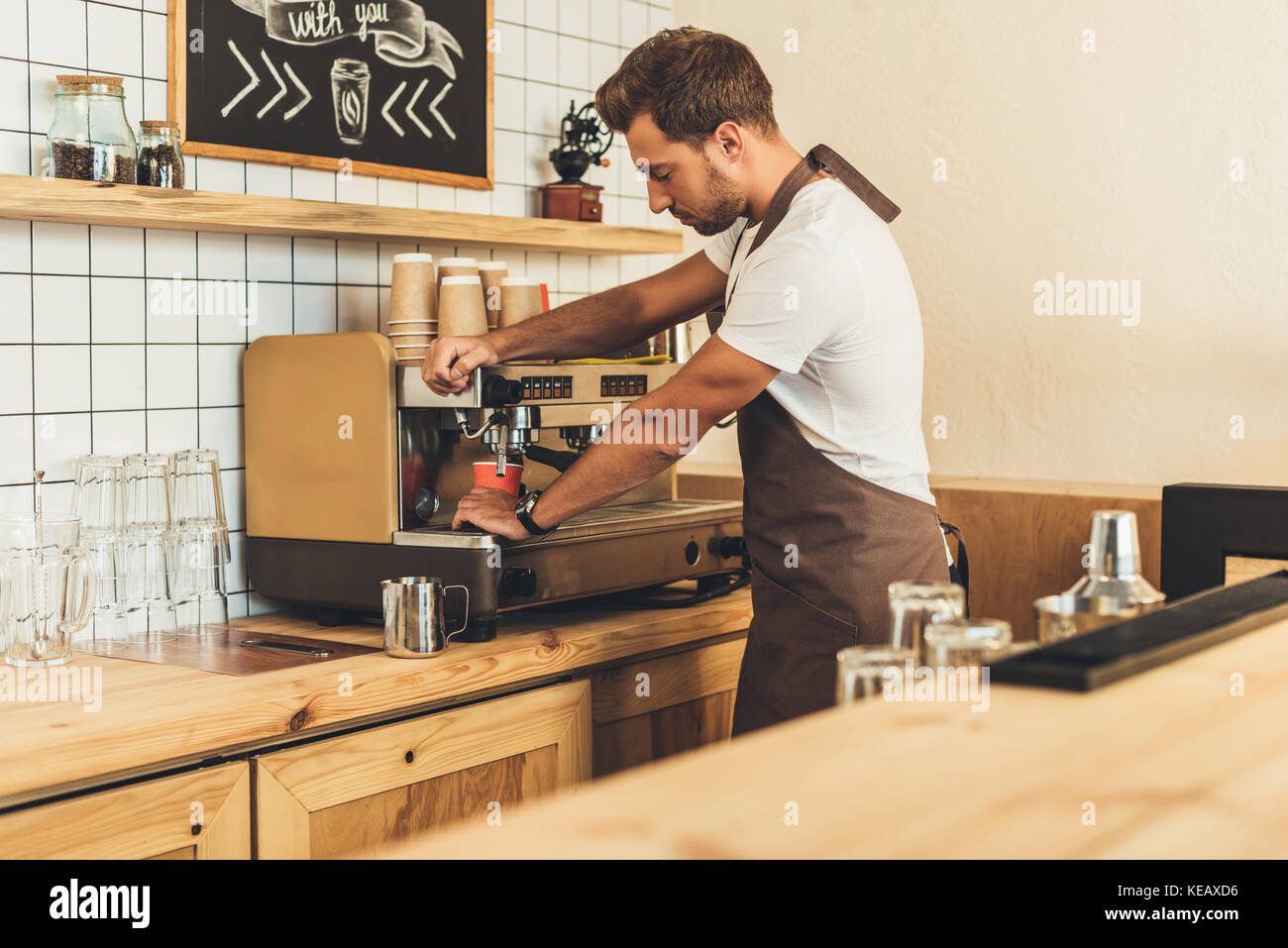 barista making coffee Stock Photo - Alamy