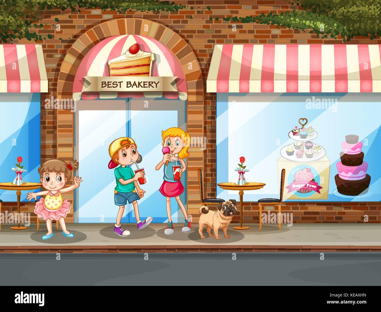 Boy and girl eating dessert at the bakery shop Stock Vector Image & Art ...