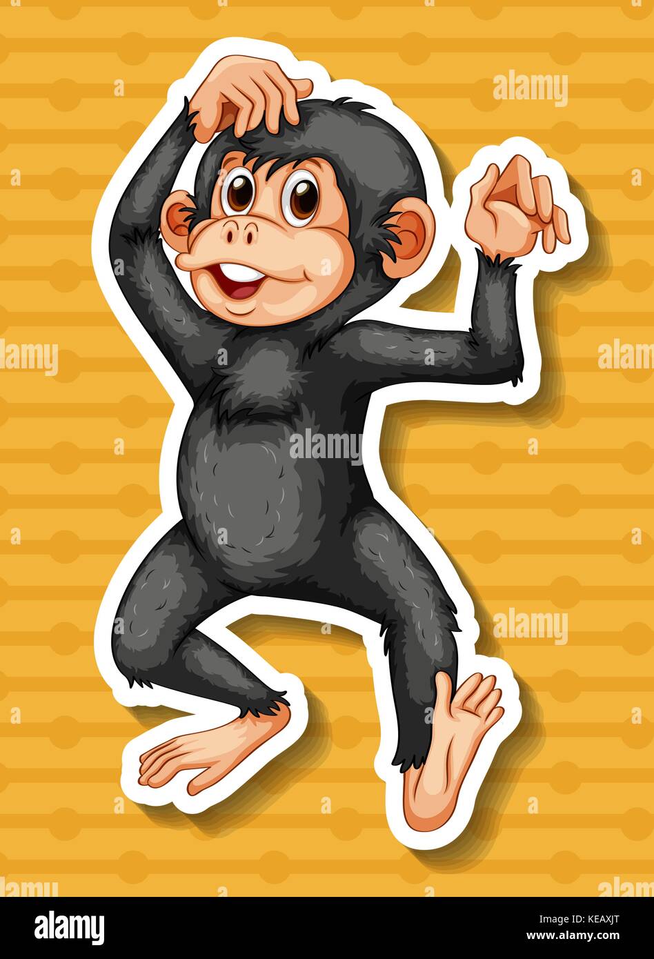 Closeup happy monkey standing on yellow background Stock Vector Image ...