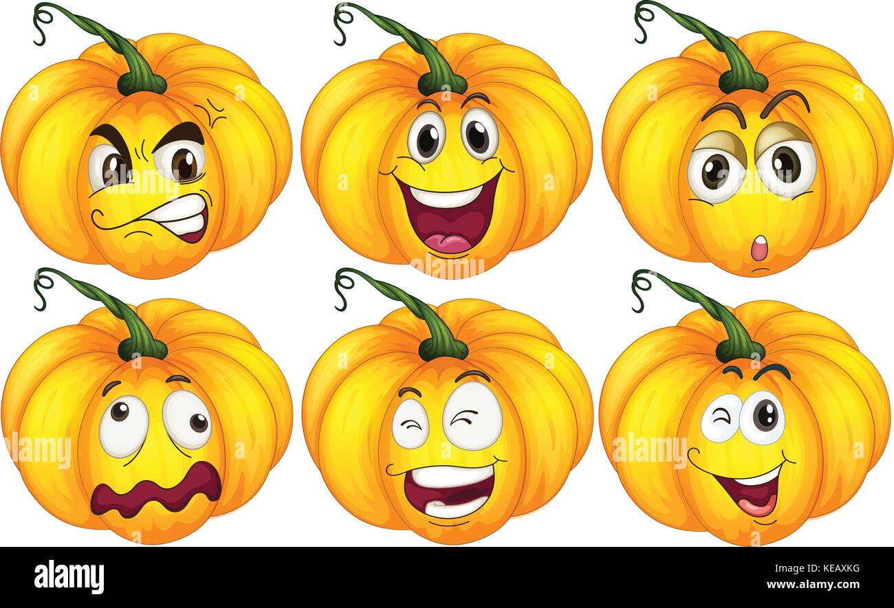 Illustration of pumpkin with facial expressions Stock Vector Image ...