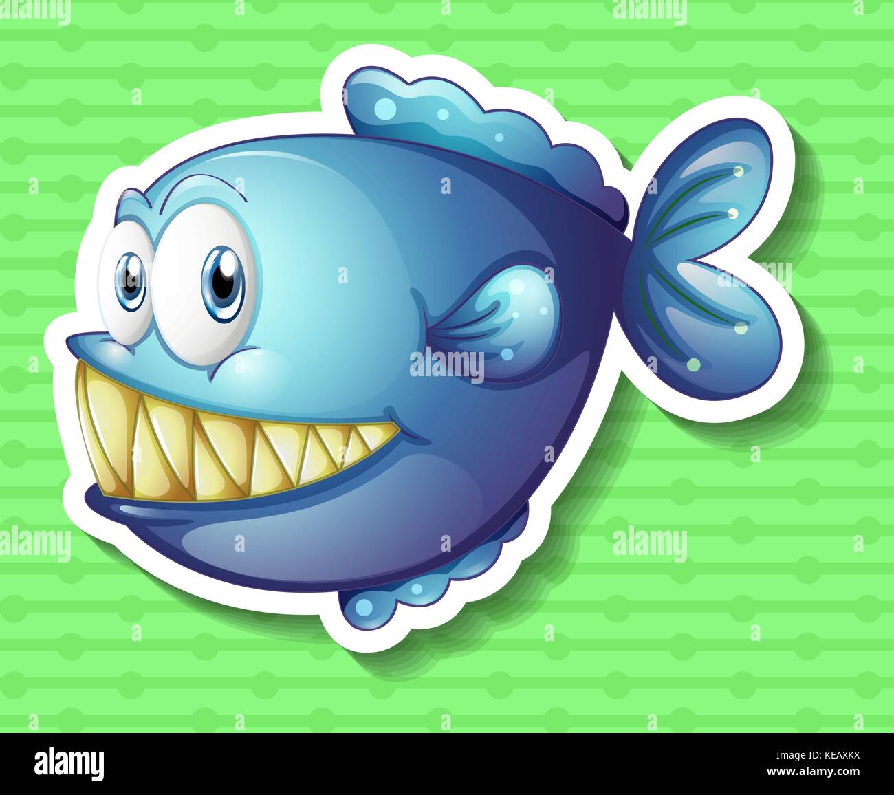 Sticker of a blue fish smiling showing its big sharp teeth Stock Vector ...