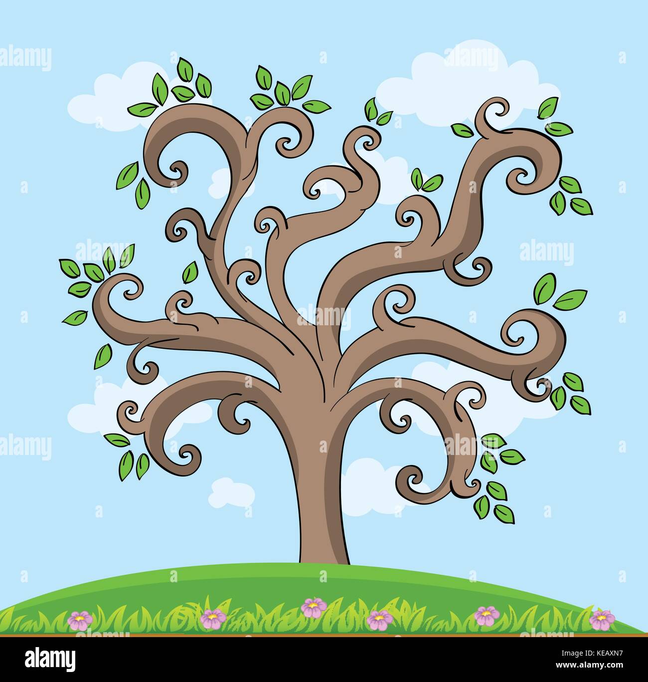 Garden scene tree trunk Stock Vector Images - Alamy