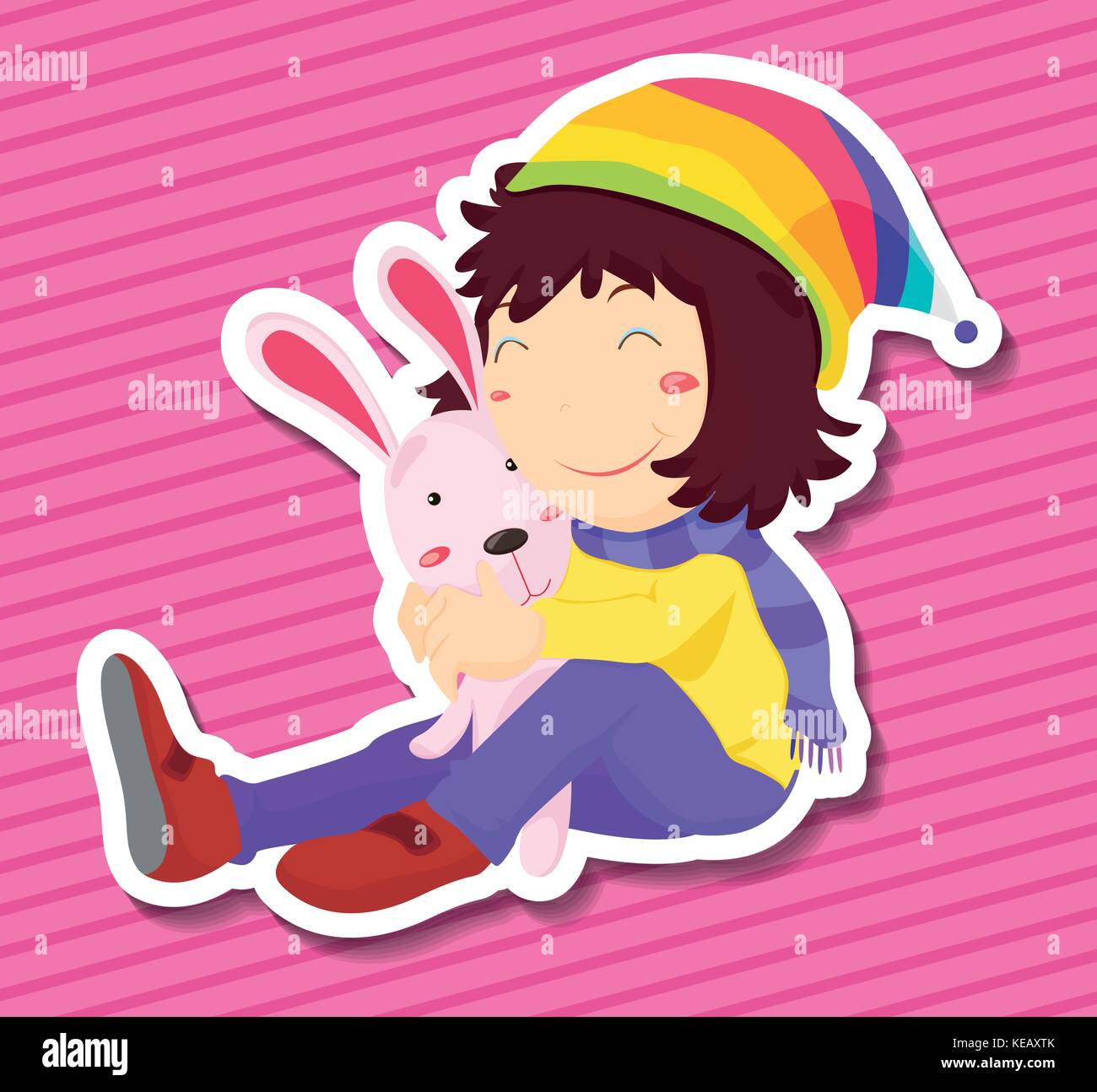Closeup cute girl hugging a rabbit doll Stock Vector Image & Art - Alamy