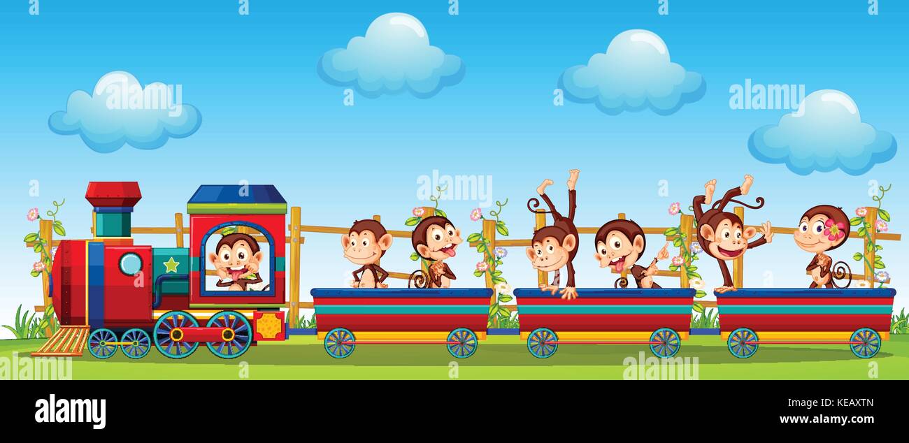 Monkeys riding on the train in daytime Stock Vector Image & Art - Alamy