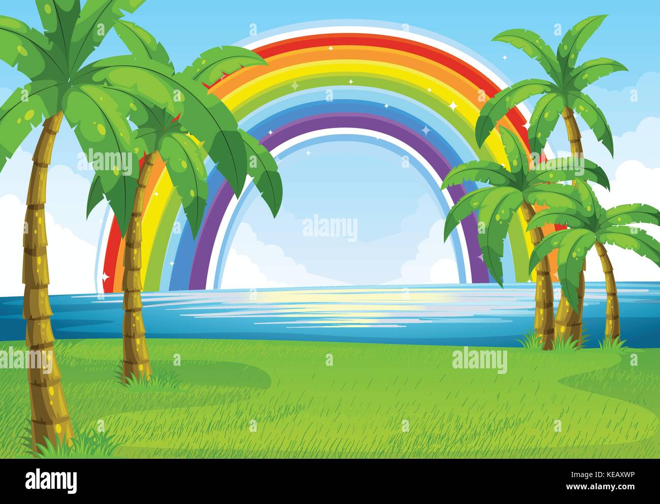 Scene of ocean with rainbow background Stock Vector Image & Art - Alamy