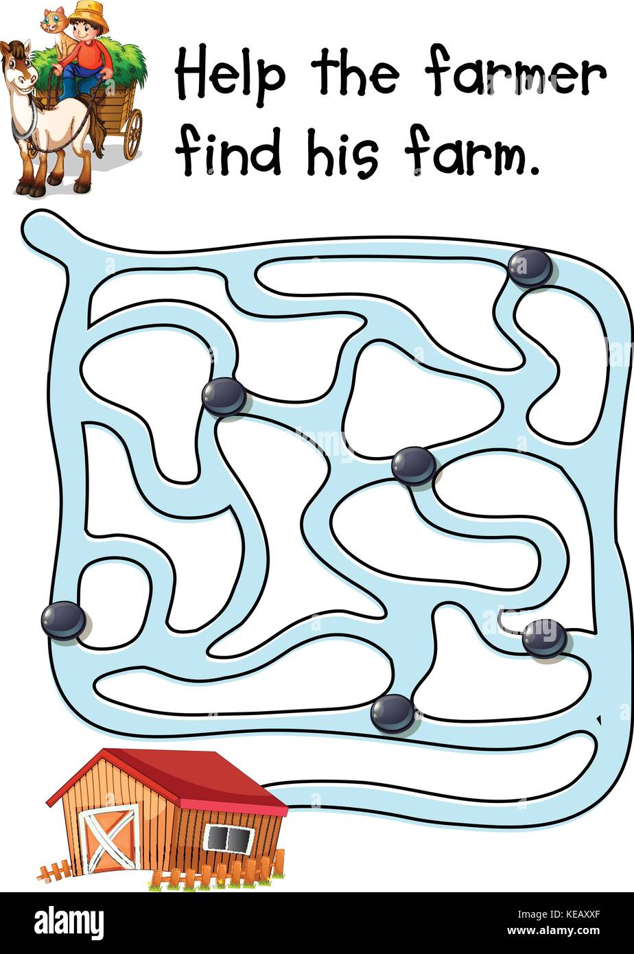 Illustration of a puzzle game with farmer and a barn Stock Vector Image ...