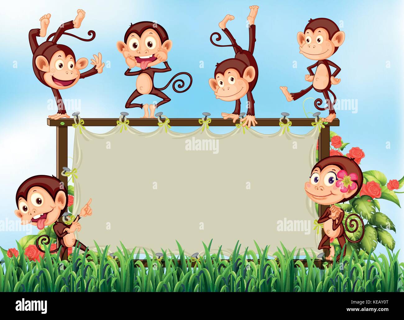 Banner with monkeys around the frame Stock Vector Image & Art - Alamy