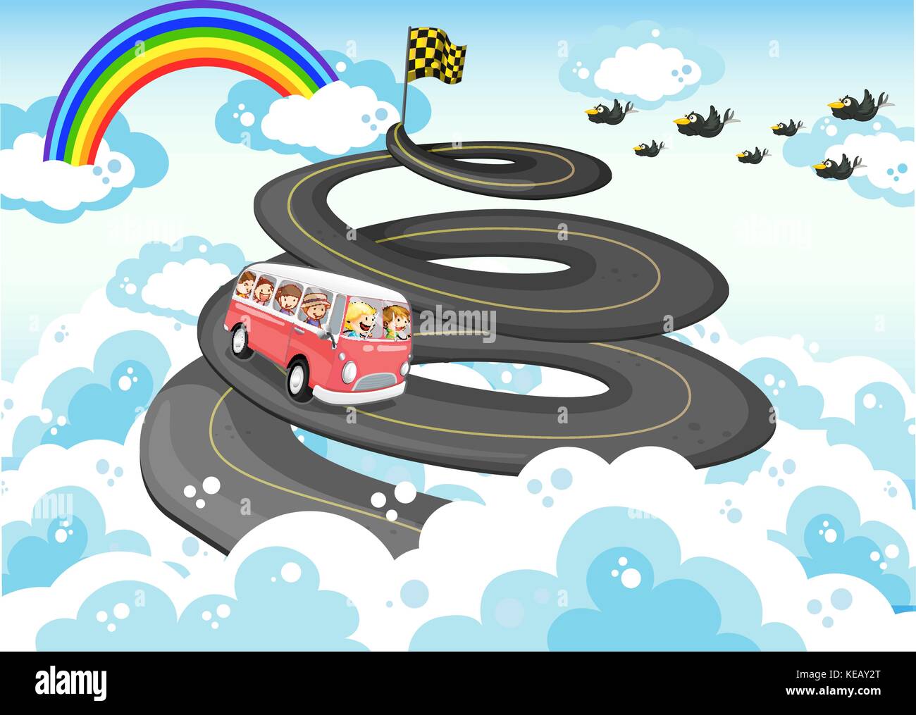 Road trip with sky and rainbow background Stock Vector Image & Art - Alamy