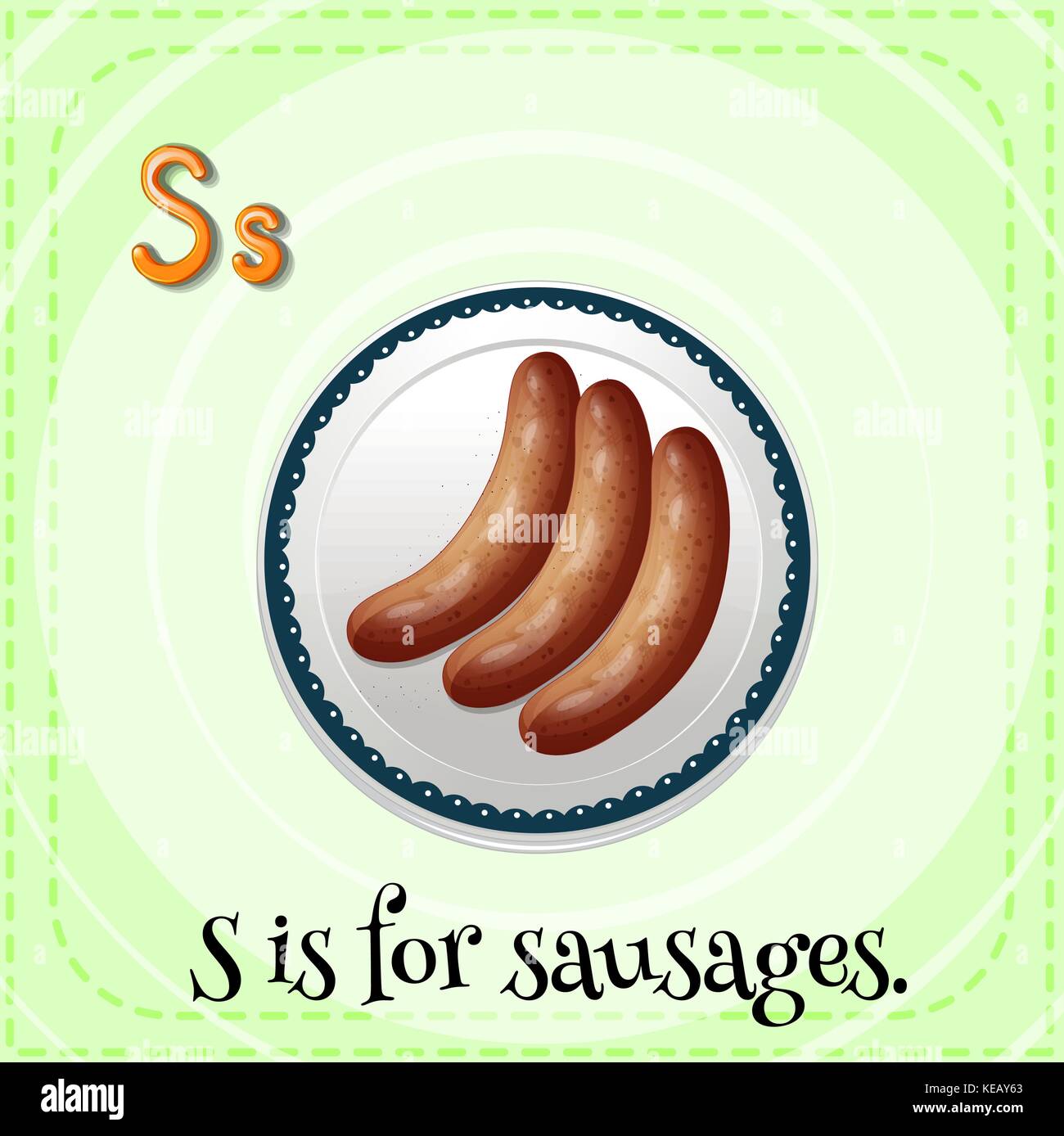 Flashcard letter S is for sausages with green background Stock Vector ...