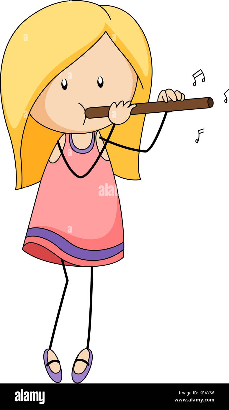 Girl Playing Flute Cartoon