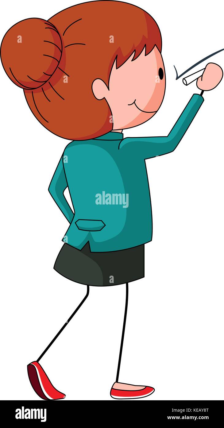 Cartoon Girl Writing On Wall