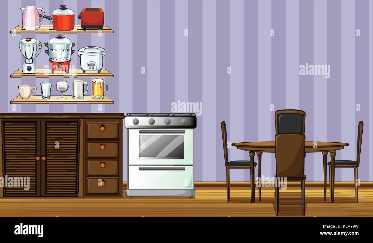 Kitchen with wood stove Stock Vector Images - Alamy