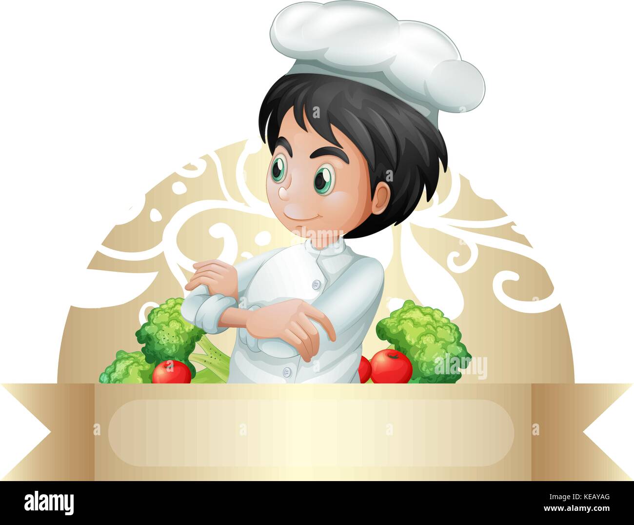 Blank banner with male chef and vegetables background Stock Vector ...