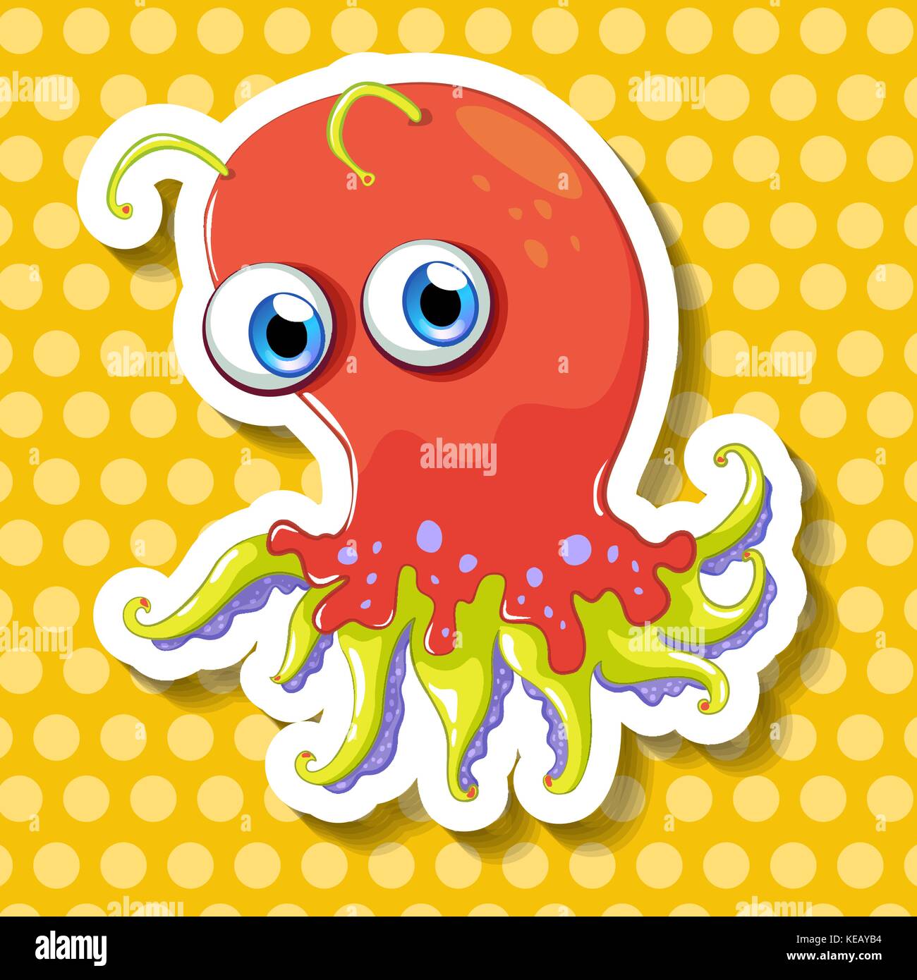 Sticker of an octopus with antenna on yellow dots background Stock ...
