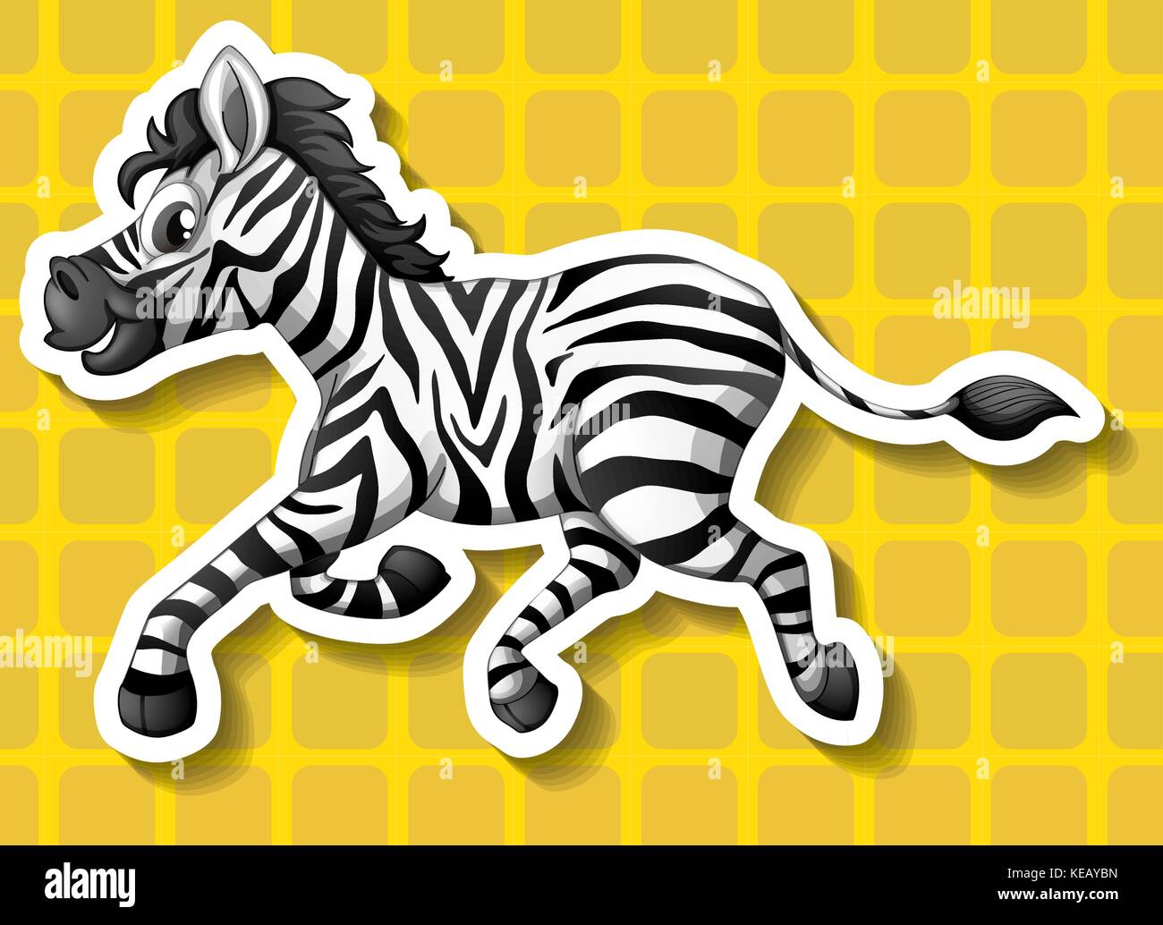 Closeup cute zebra running on yellow background Stock Vector Image ...