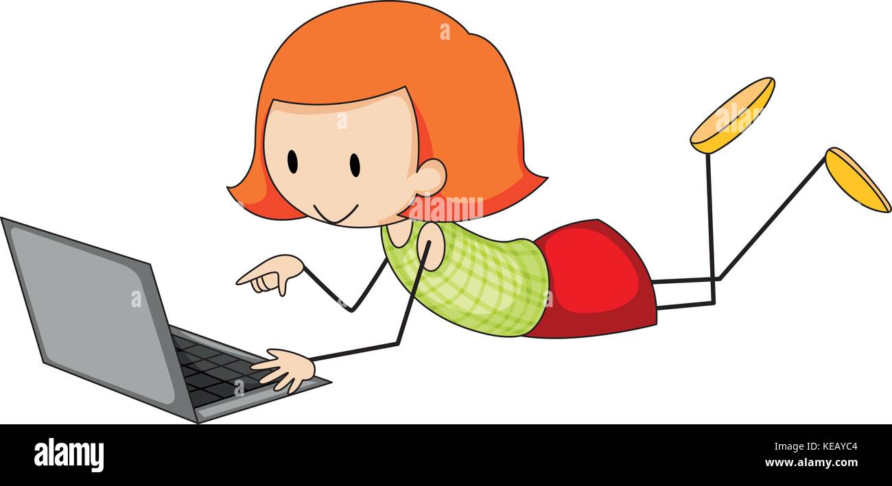 Little girl typing on the laptop computer Stock Vector Image & Art - Alamy