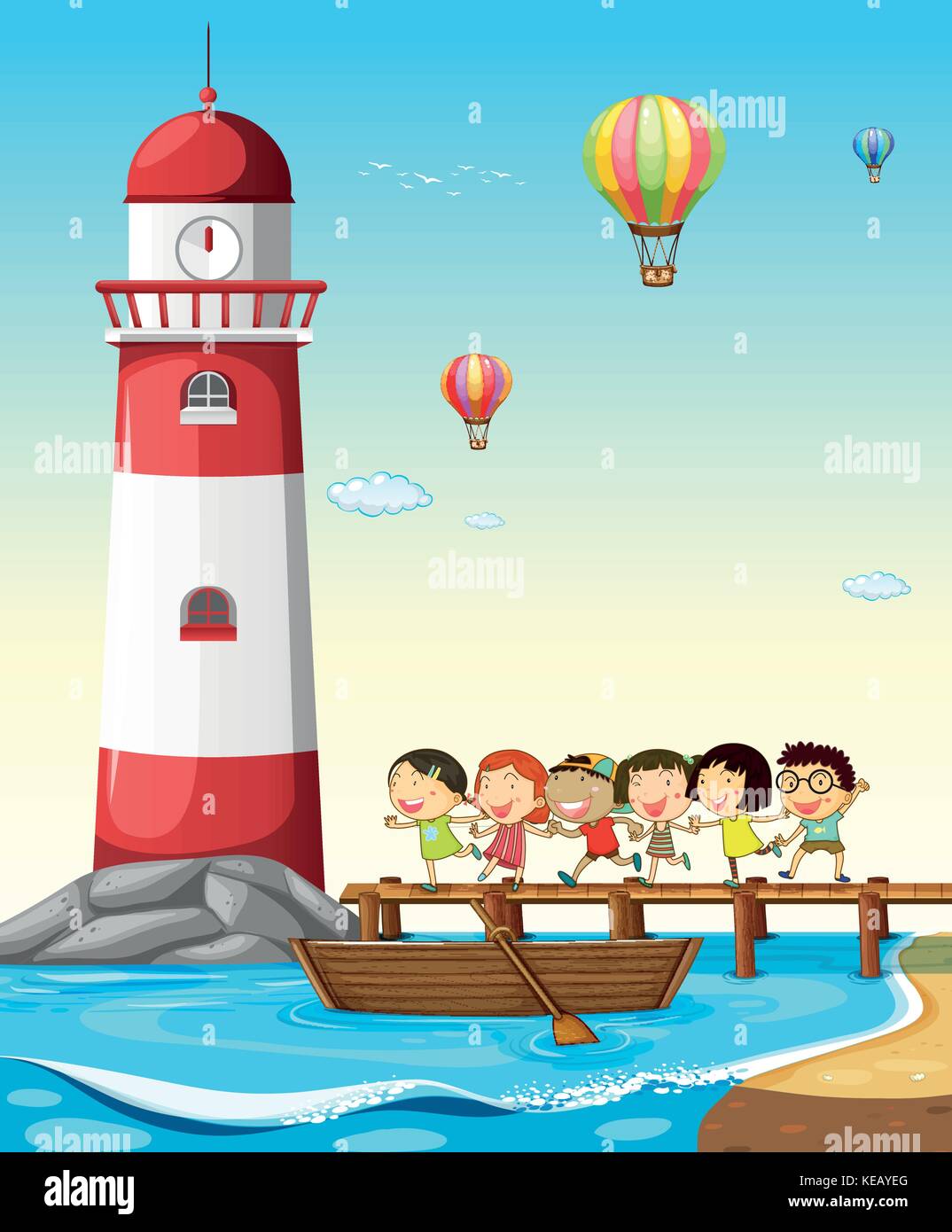 Children running on the bridge Stock Vector Image & Art - Alamy