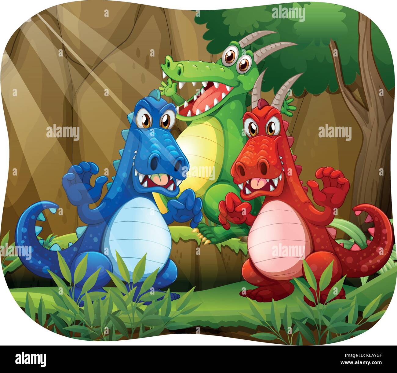 Three dragons in the jungle at daytime Stock Vector Image & Art - Alamy