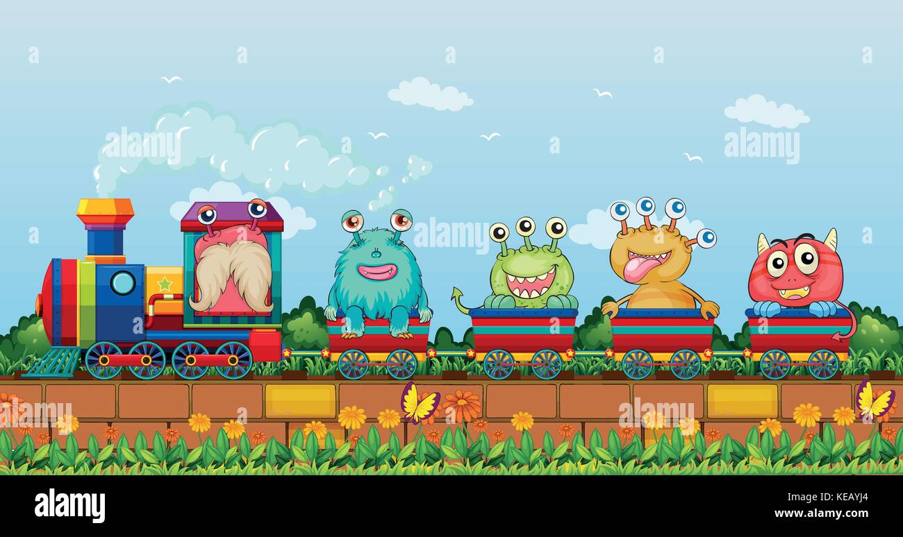 Monsters riding on a train in the park Stock Vector Image & Art - Alamy