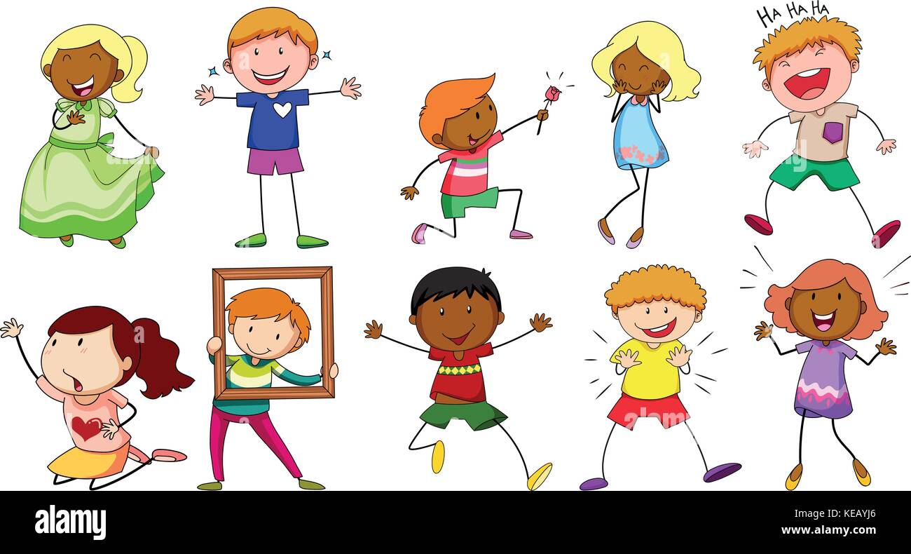 Children with different actions on white background Stock Vector Image ...