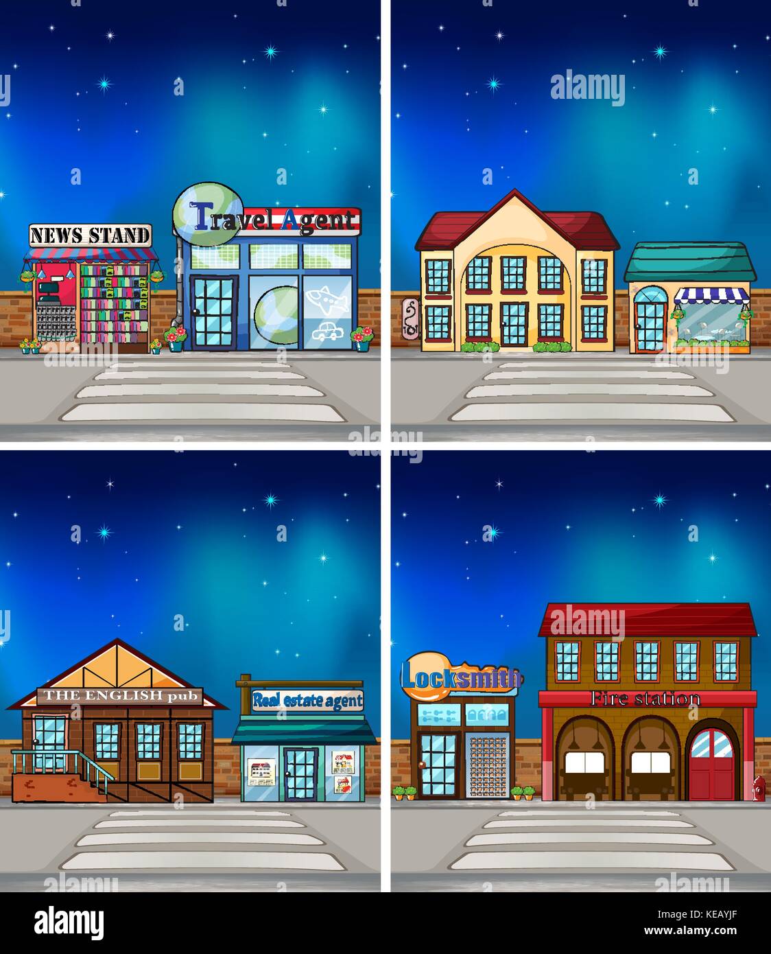 Many shops in the city at night Stock Vector Image & Art - Alamy