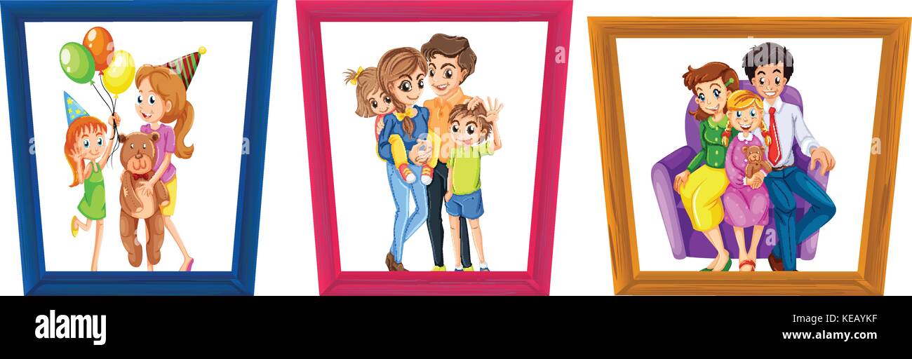Illustration of three photos of different families Stock Vector Image ...
