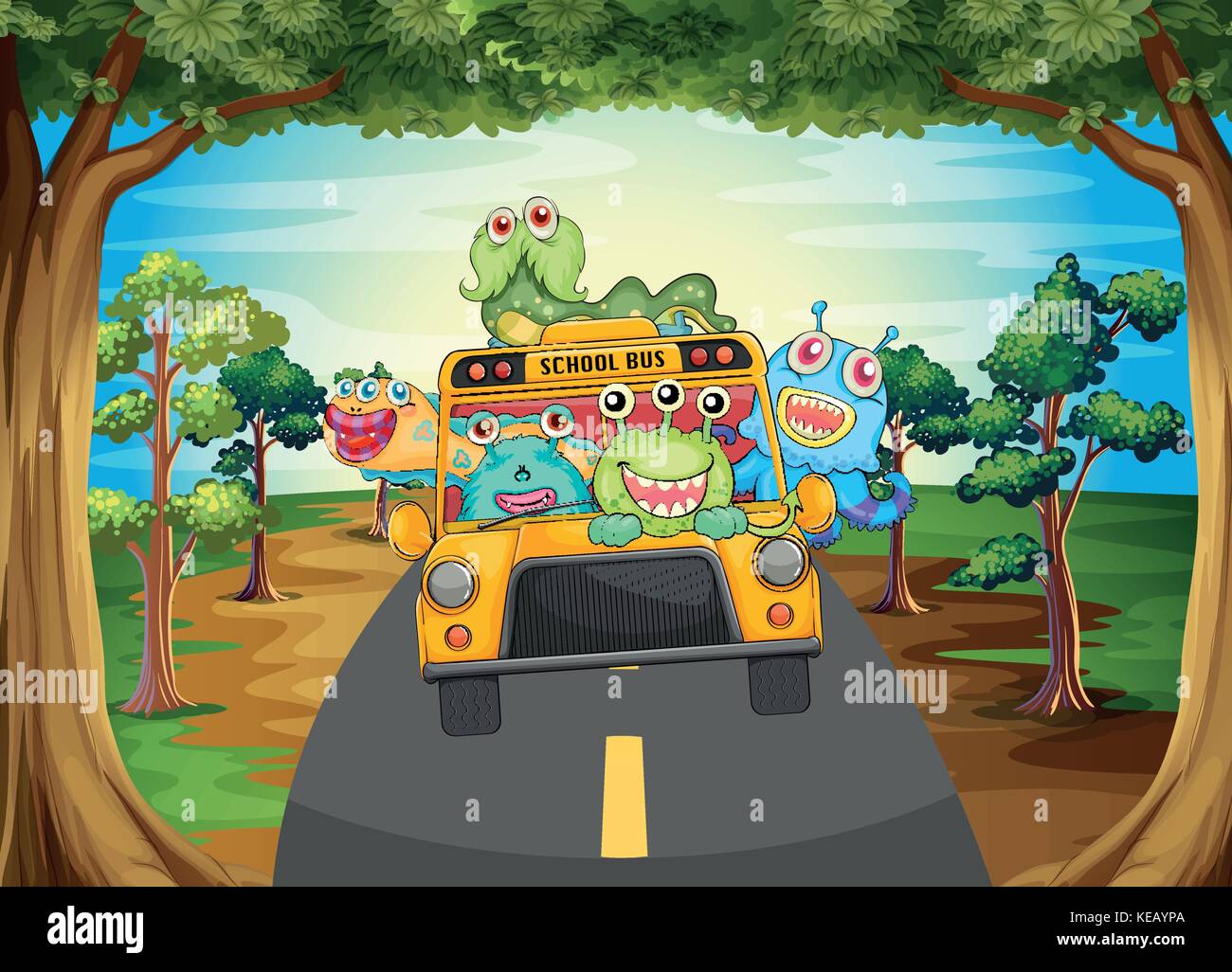 Monsters riding on a school bus in the park Stock Vector Image & Art ...