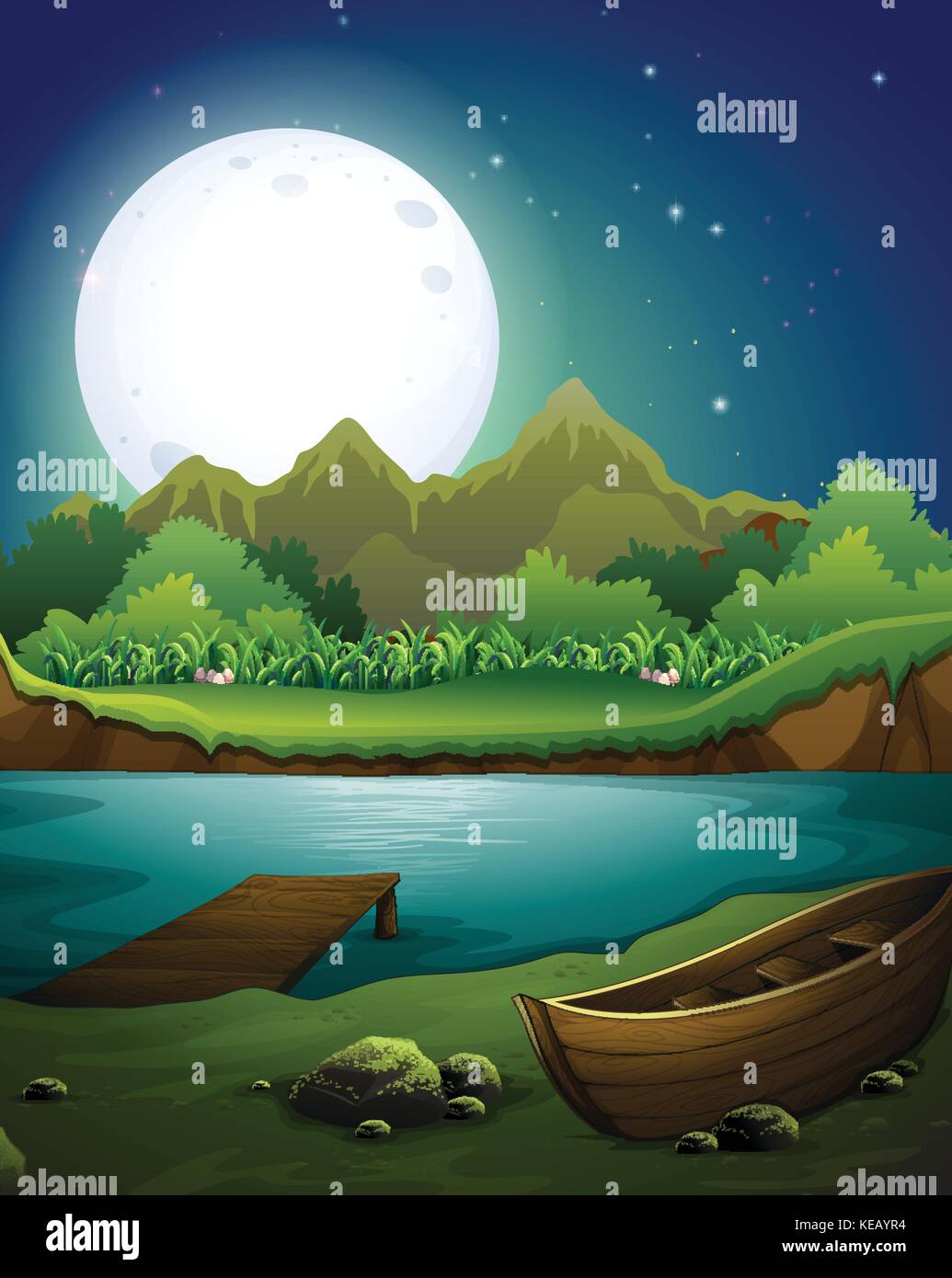 Night landscape river on Stock Vector Images - Alamy