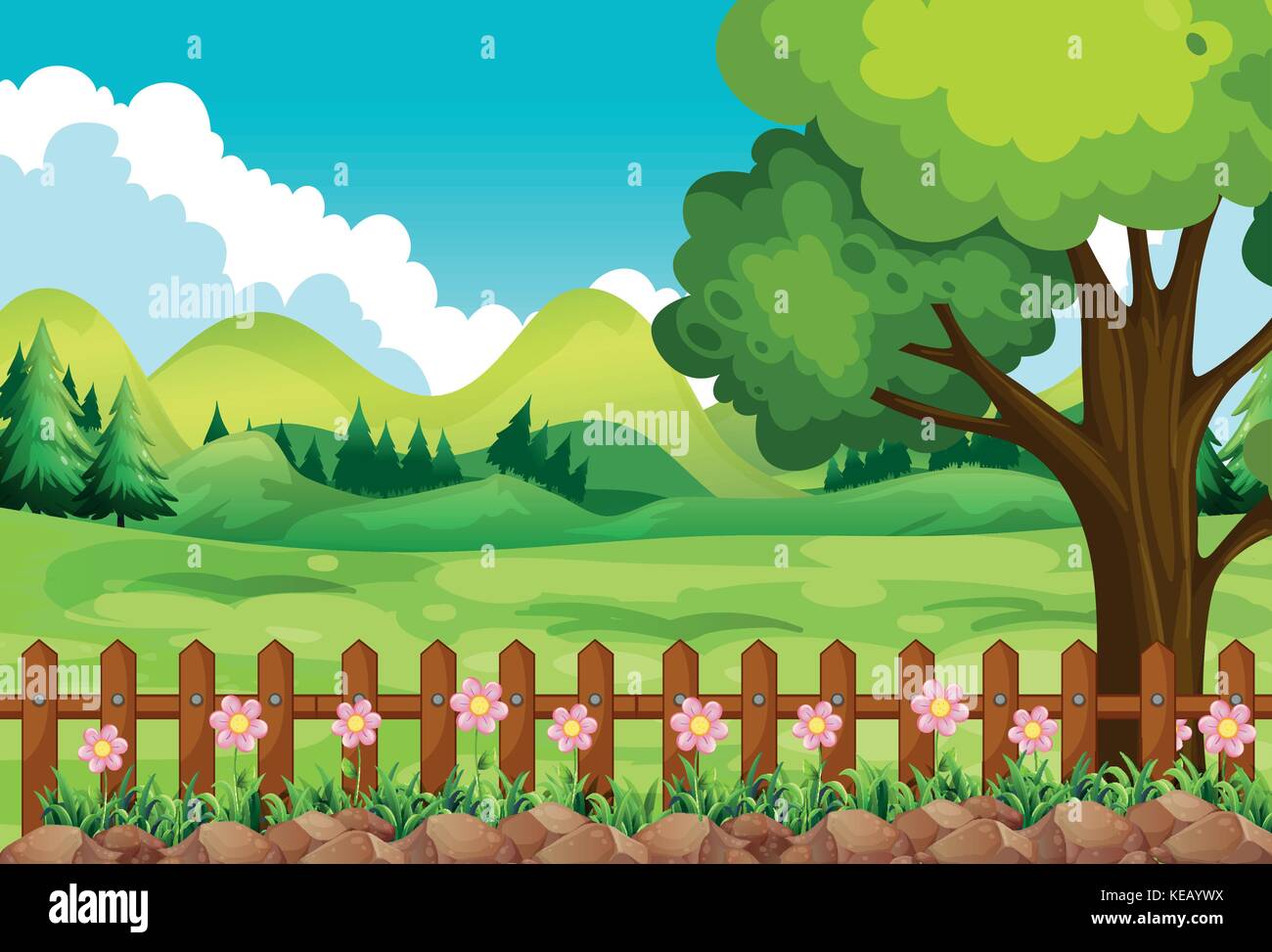 Flowers and pine trees Stock Vector Images - Alamy