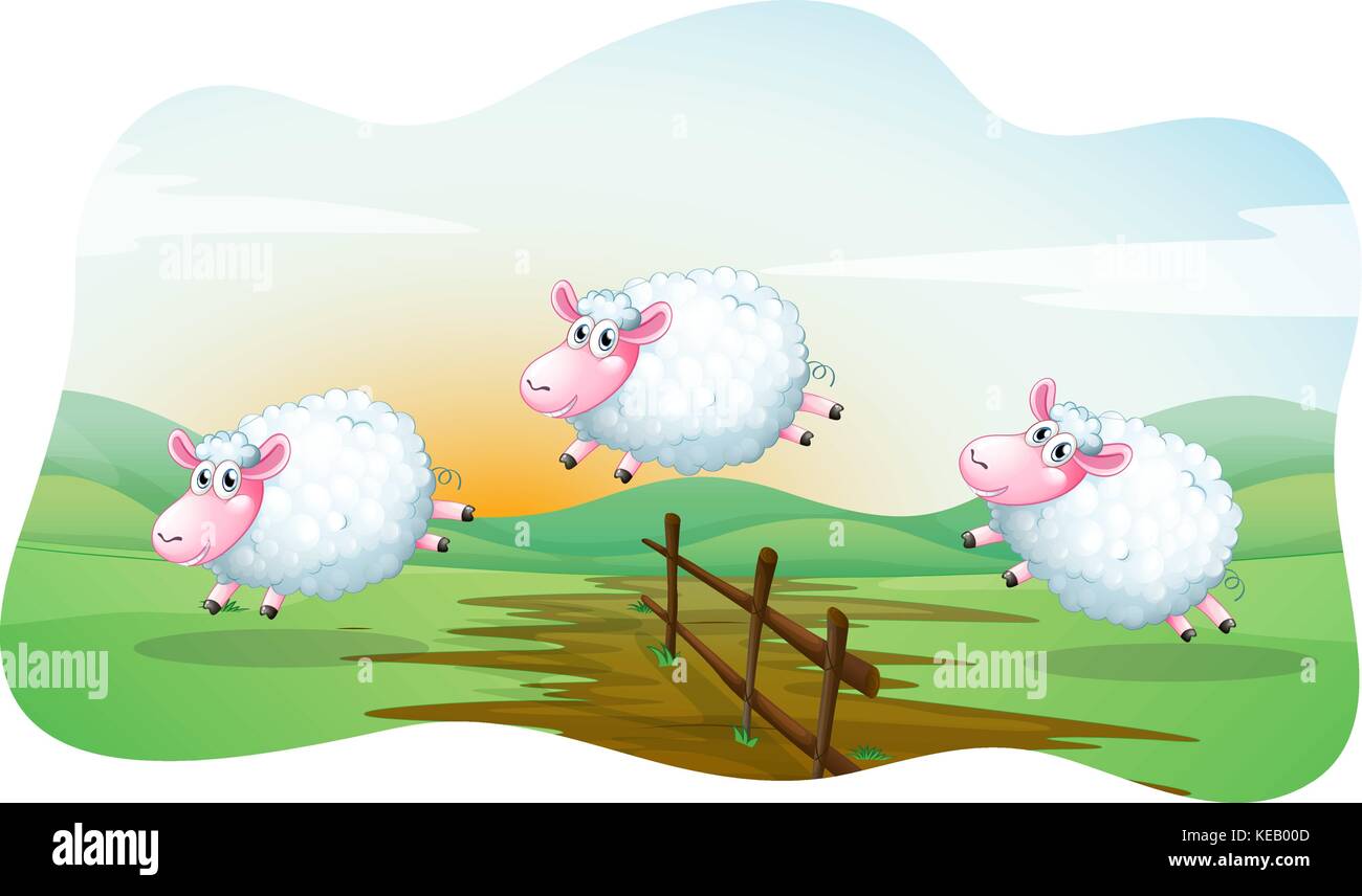 Cartoon Sheep Jumping Over Fence