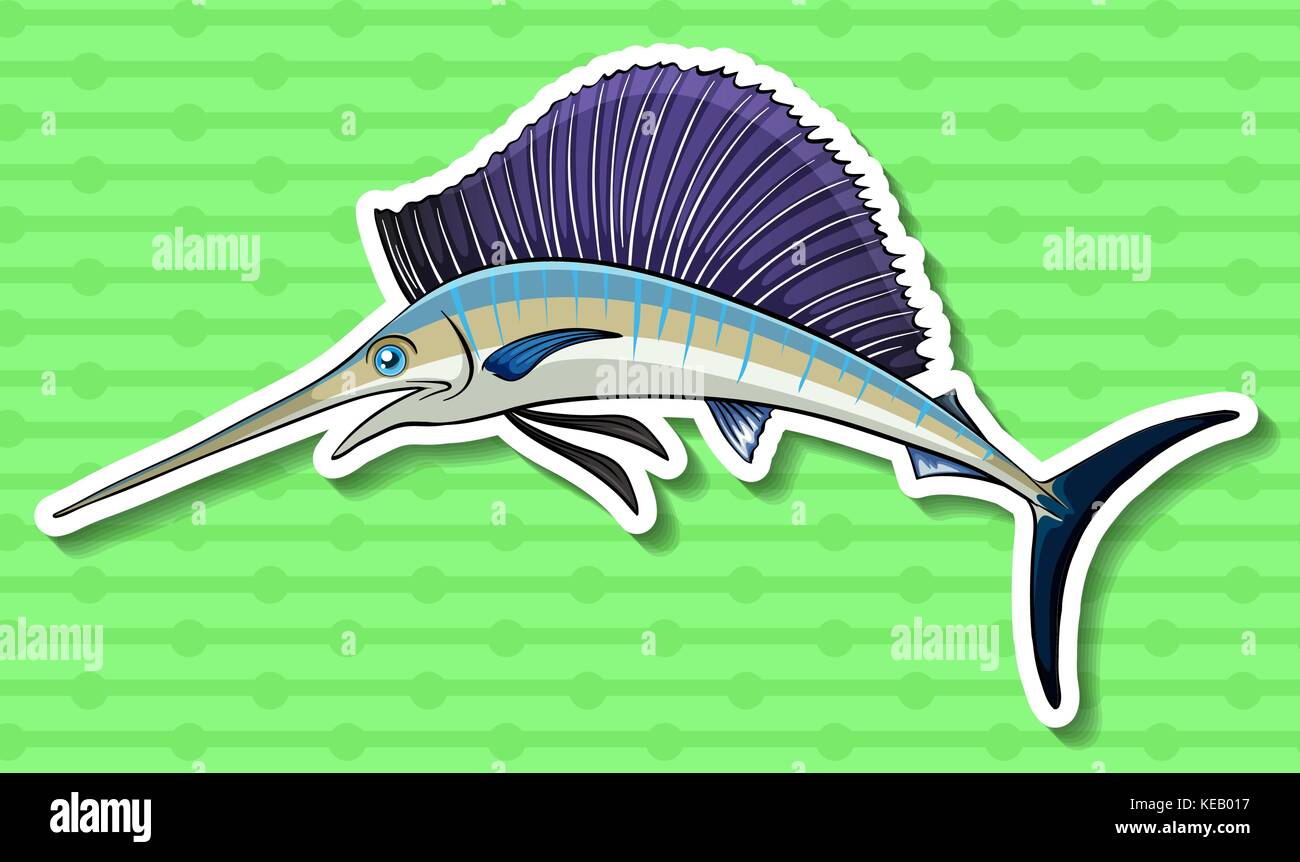 Closeup swordfish swimming alone on green background Stock Vector Image ...