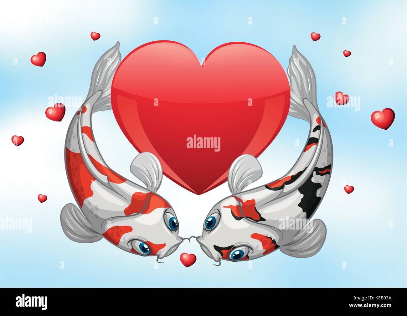 Illustration of two kois with hearts background Stock Vector Image ...